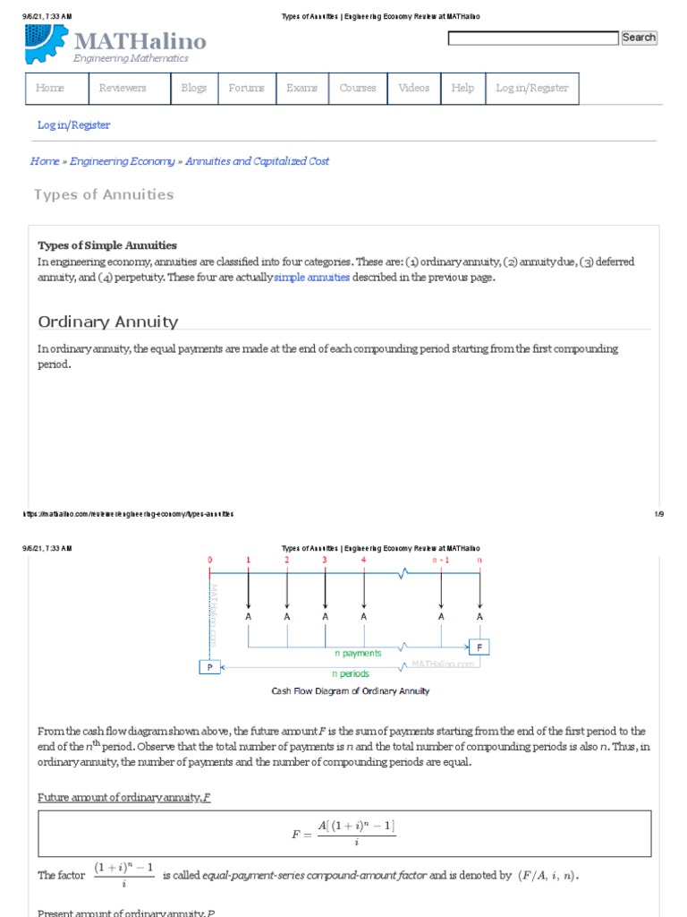 Types of Annuities - Engineering Economy | PDF | Mathematics