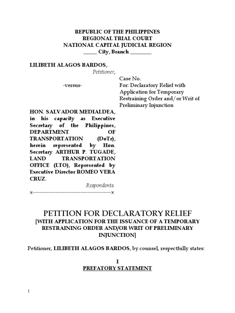 Petition For Declaratory Relief 1 | PDF | Due Process Clause | Substantive Due Process