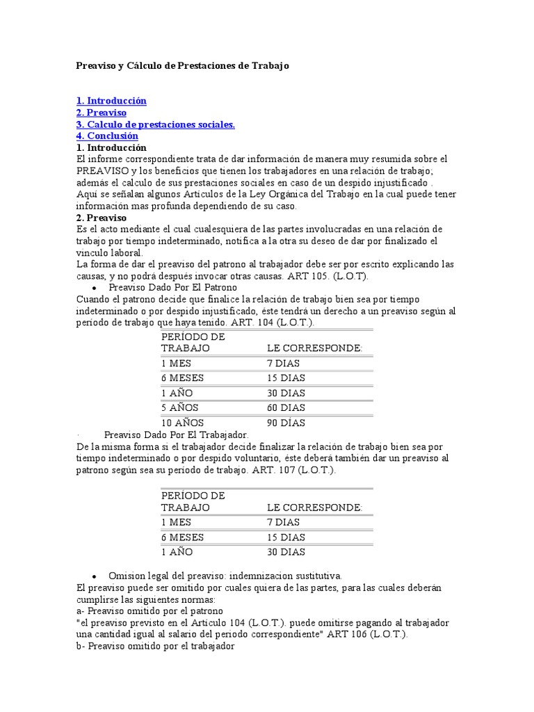 Cálculo del Preaviso Laboral | PDF | Salario | Economias