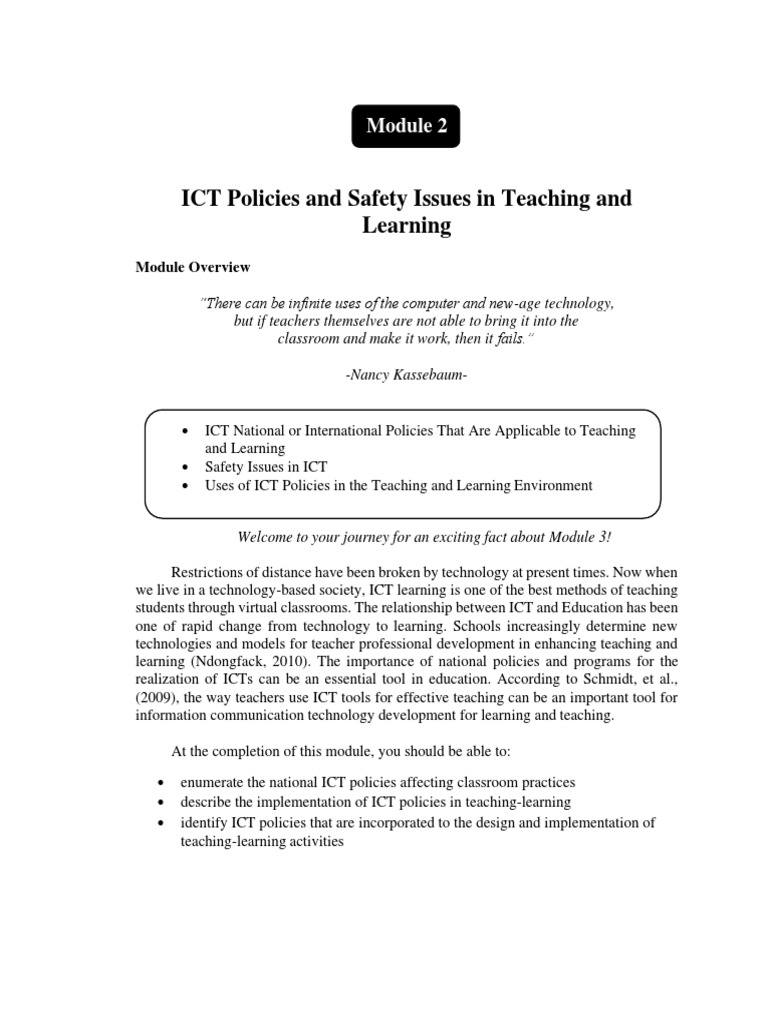 Ict Policies And Safety Issues In Teaching And Learning Module
