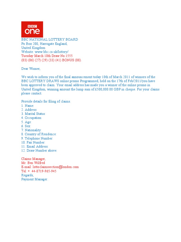 BBC Lottery Draw Winner Notification | PDF