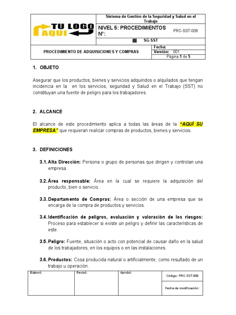 PRC-SST-008 Procedimiento de Adquisiciones y Compras | PDF | Business