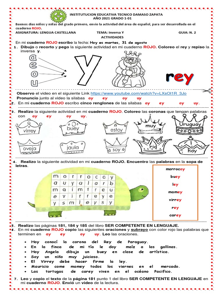 Actividades con sílabas ay, ey, oy, uy | PDF