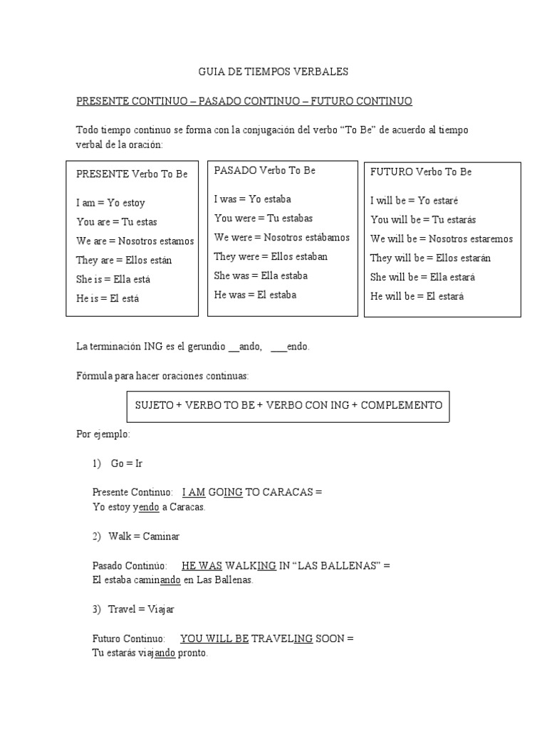 Guía de Tiempos Verbales Continuos | PDF | Artes del Lenguaje y ...
