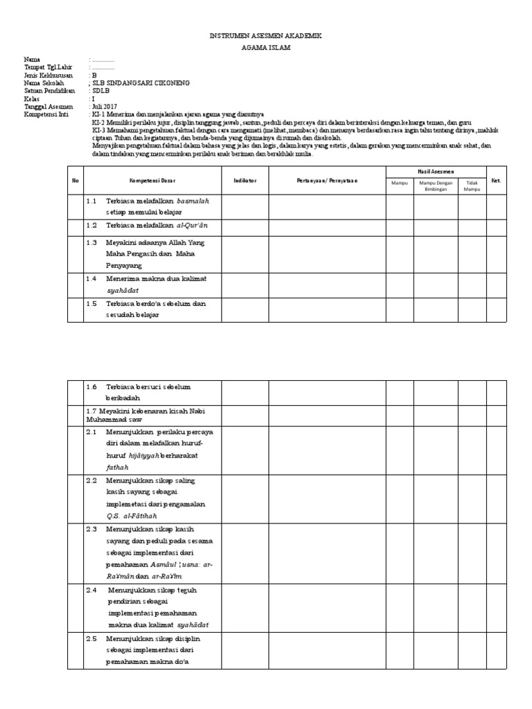 Instrumen Asesmen Akademik 1 | PDF