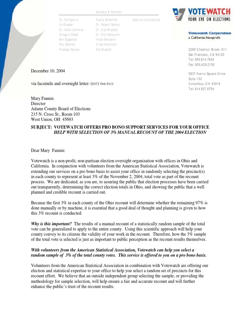Offer Letter To Help Select Random Sample of Ballots To Recount | PDF ...