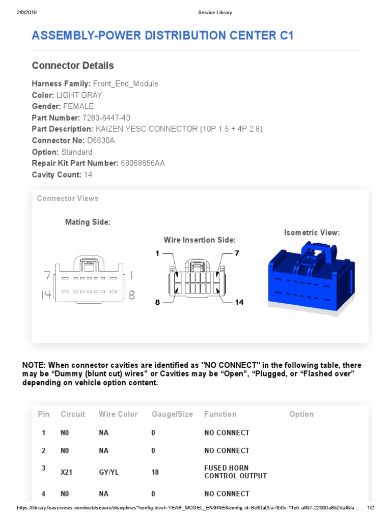 Assembly-Power Distribution Center C1: Connector Details | PDF ...