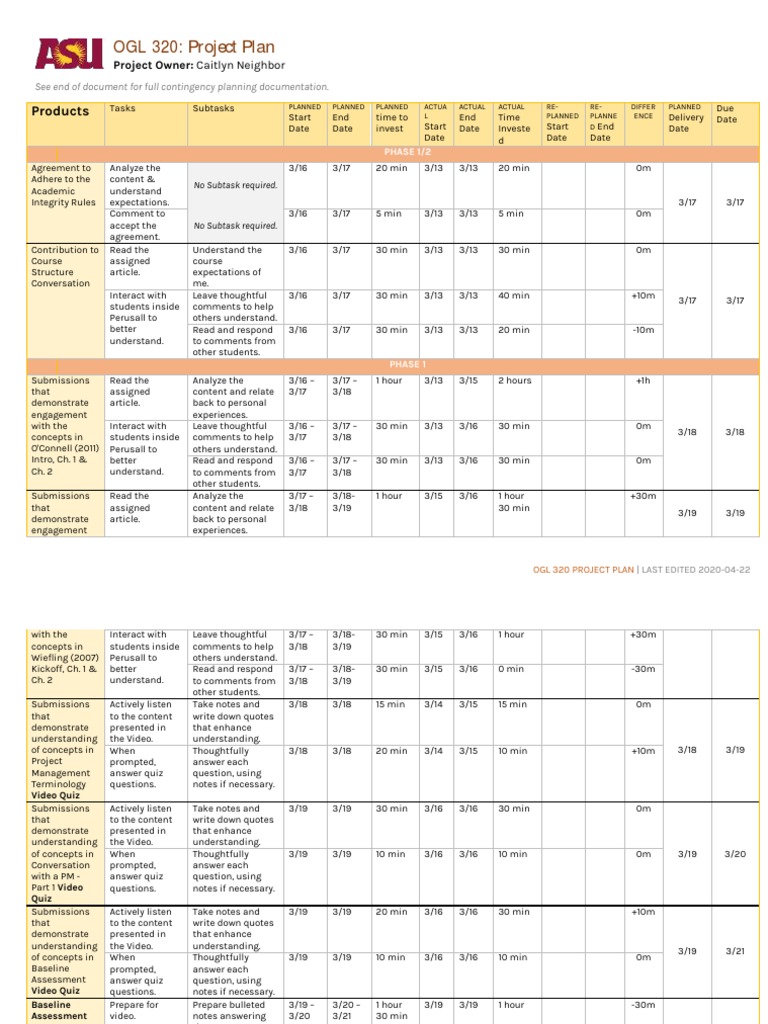 OGL 320 Project Plan Overview | PDF | Rubric (Academic) | Cognition