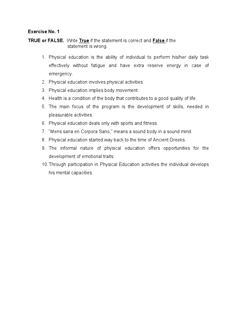 Exercise No. 1 TRUE or FALSE. Write True If The Statement Is Correct and False If The | PDF ...