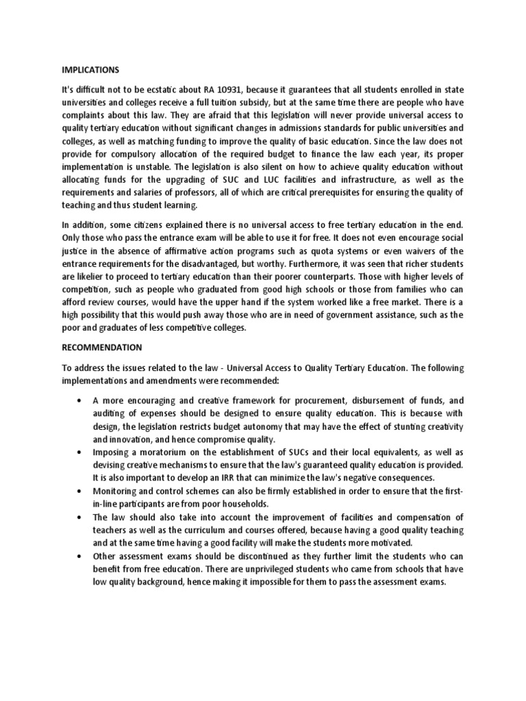 Ra 10931 | PDF | Affirmative Action