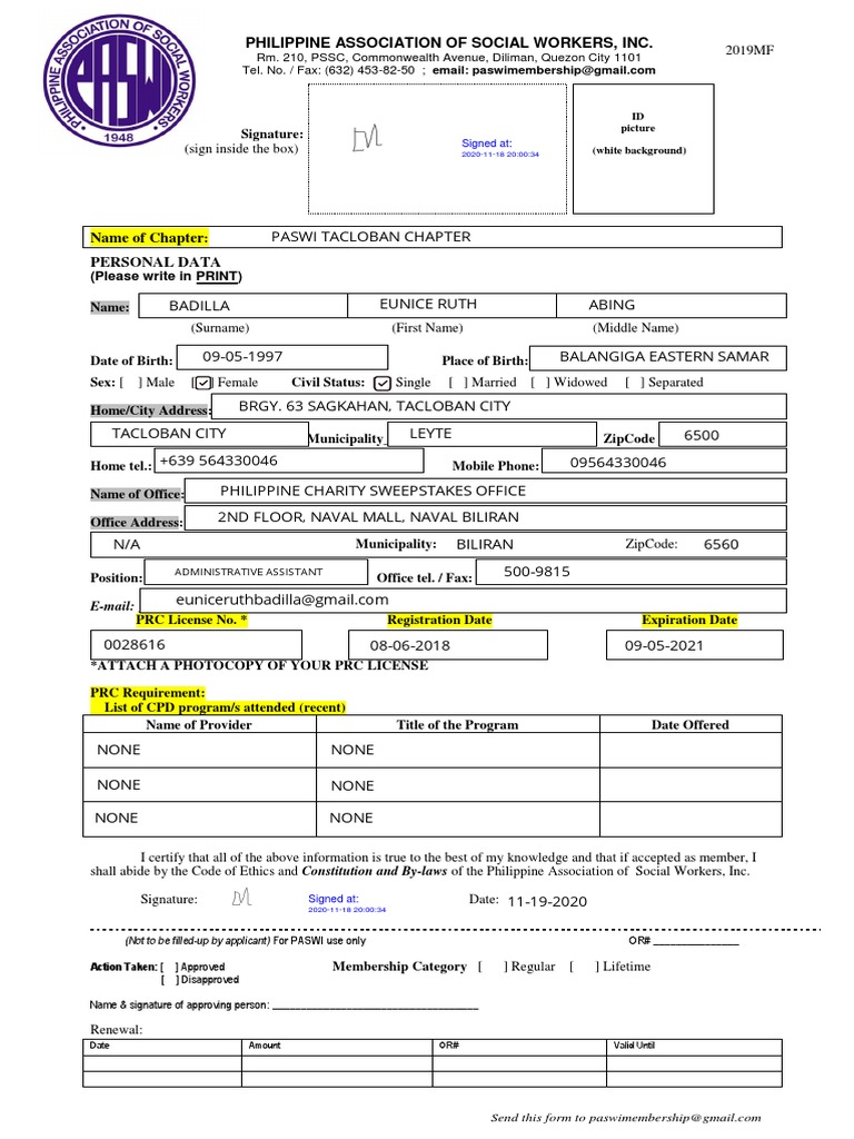 Paswi Membership Form Online 2020 11-18-20!00!34 PASWI TACLOBAN CHAPTER ...
