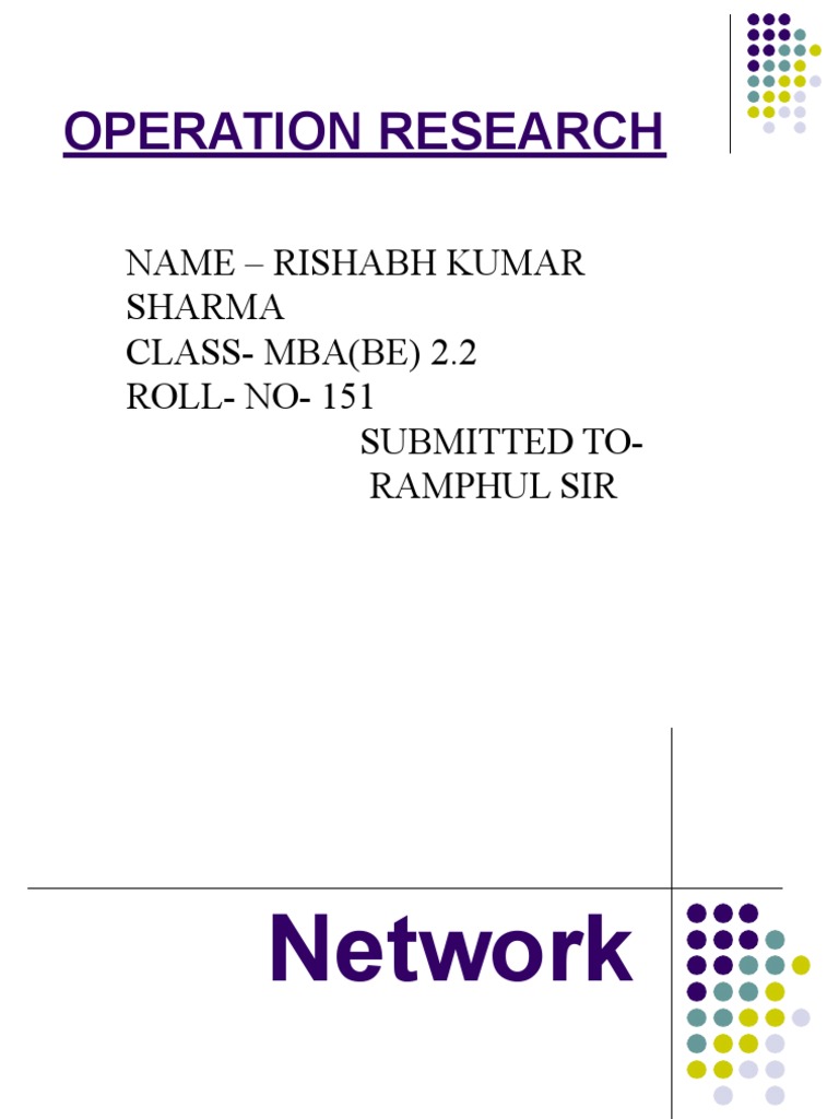 Operation Research: Name - Rishabh Kumar Sharma CLASS-MBA (BE) 2.2 ROLL - NO - 151 Submitted To ...