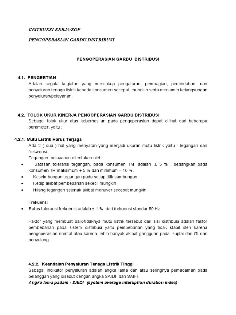 SOP Operasi Gardu Distribusi Listrik | PDF