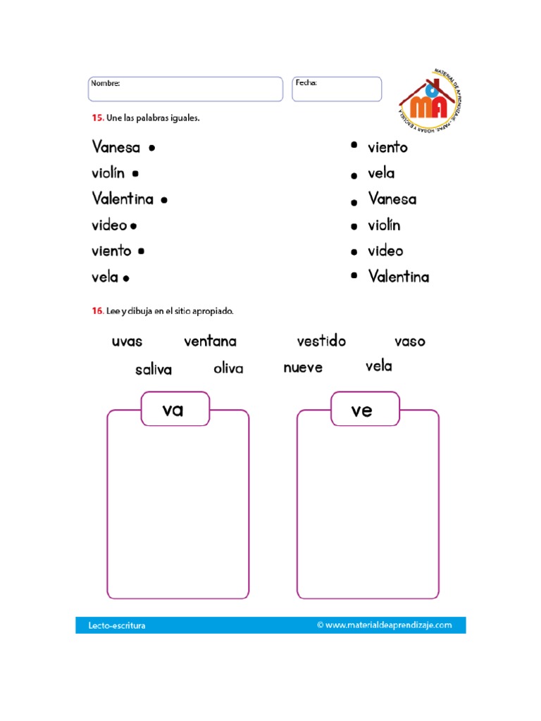 Actividades Con La Letra V | PDF