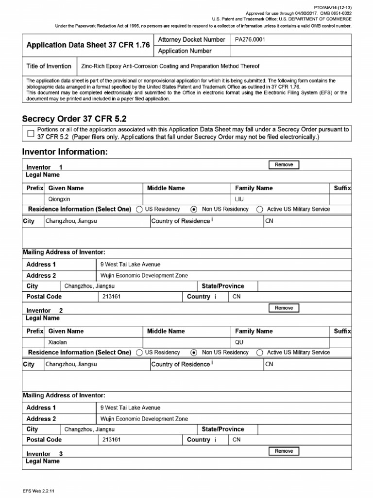 Application Data Sheet | PDF