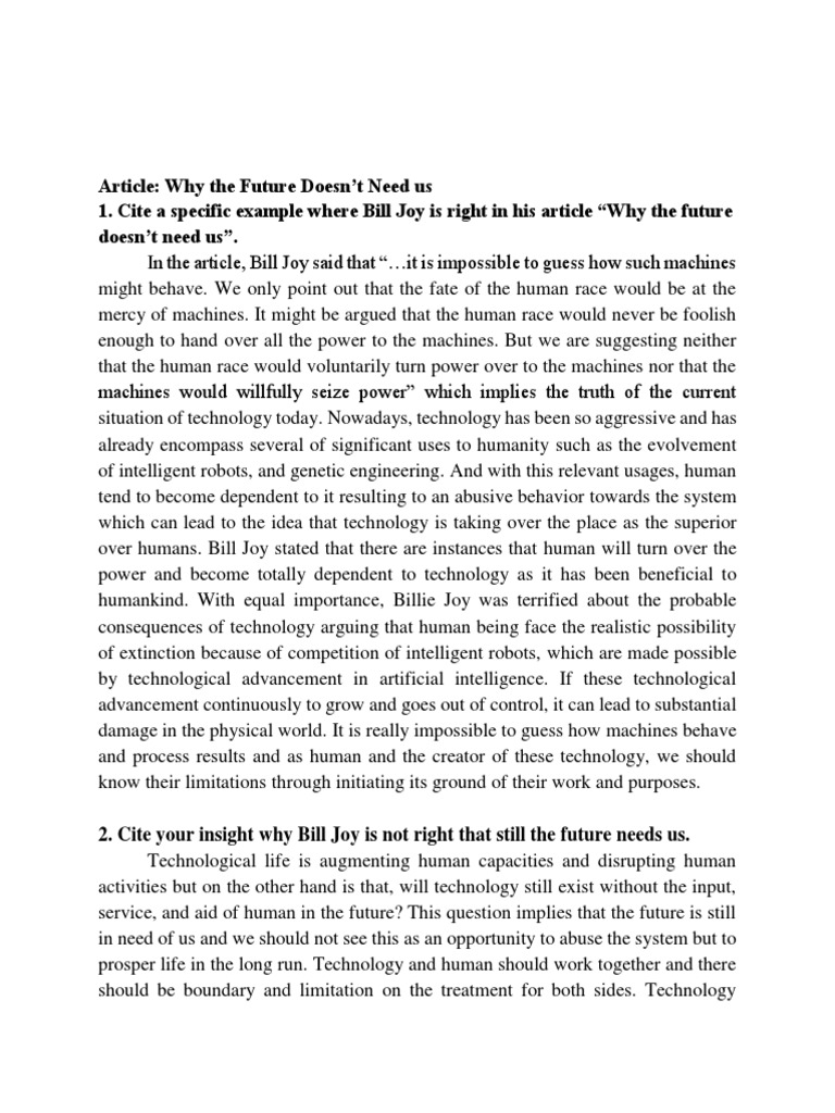 Bill Joy's "Why the Future Doesn't Need Us" | PDF | Human | Race (Human ...