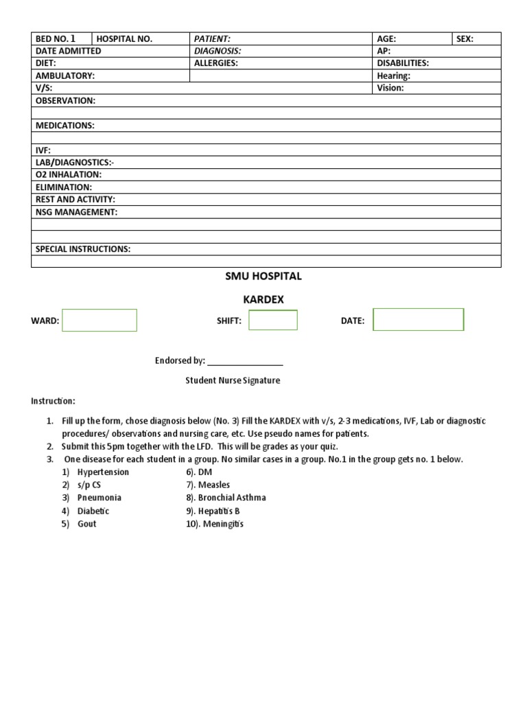 Nursing Student Kardex Guide | PDF | Wellness | Science & Mathematics