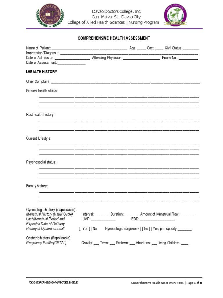 20 21 Comprehensive Health Assessment Form | Download Free PDF ...