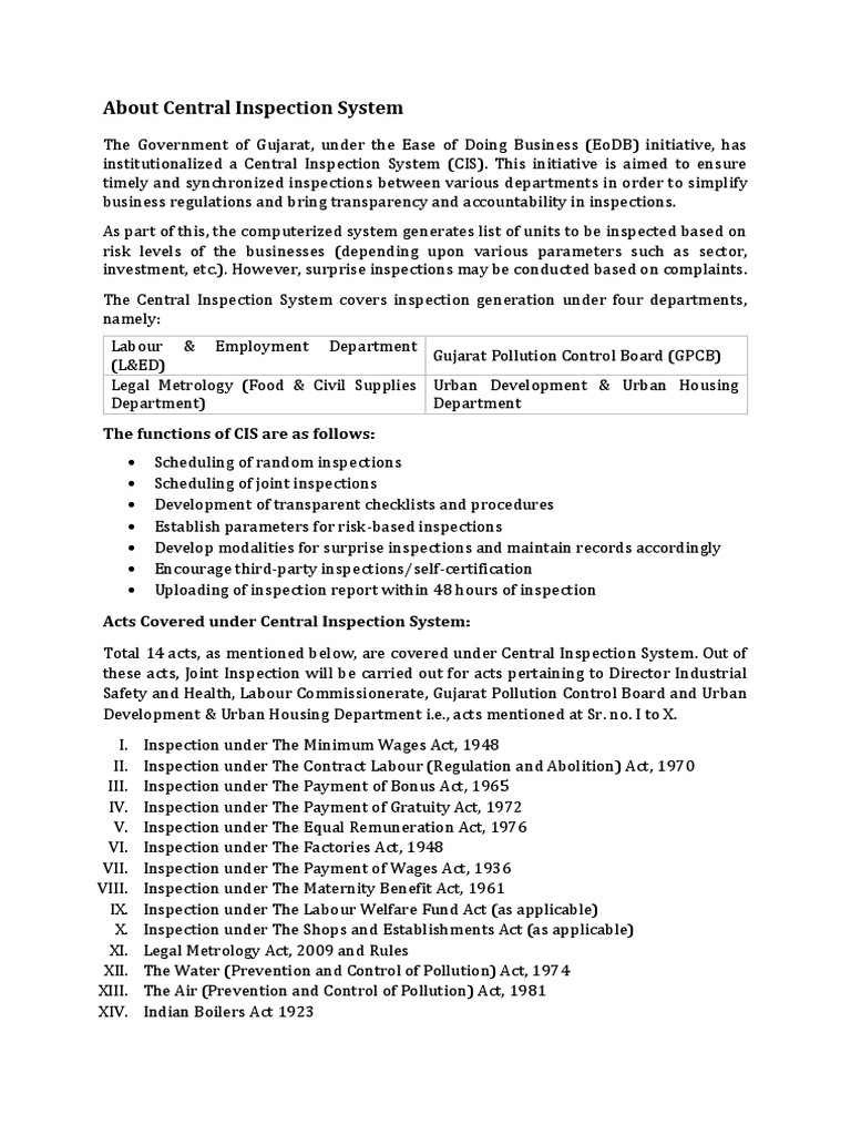 About Central Inspection System: The Functions of CIS Are As Follows ...