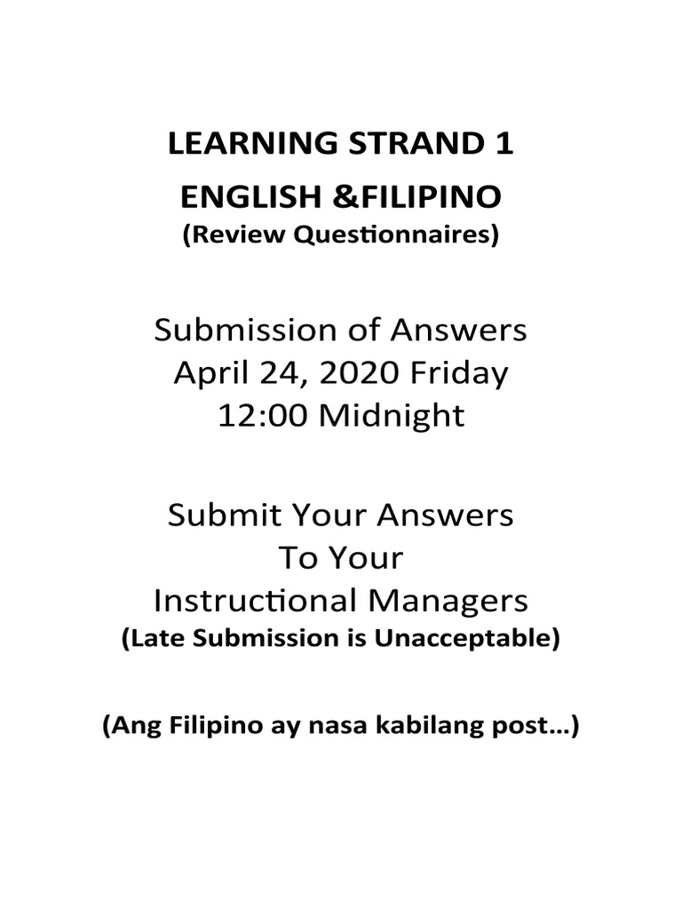 2020 Learning Strand 1 English Reviewer | PDF
