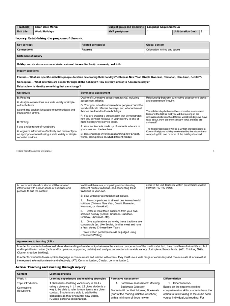 Myp Unit Plan 2 | PDF | Reading Comprehension | Neuropsychological ...