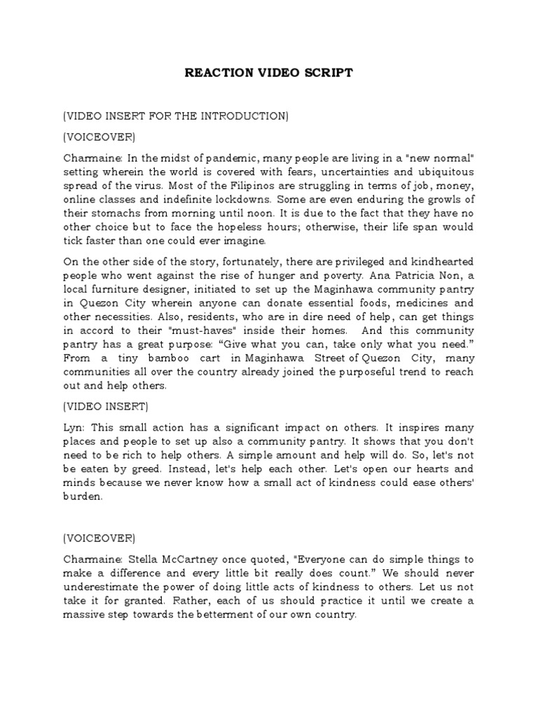 Reaction Video (Script) | PDF
