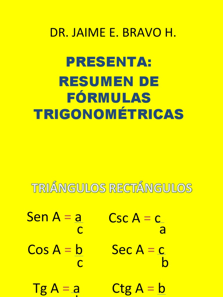 Resumen de Fórmulas Trigonométricas | PDF | Funciones trigonométricas ...