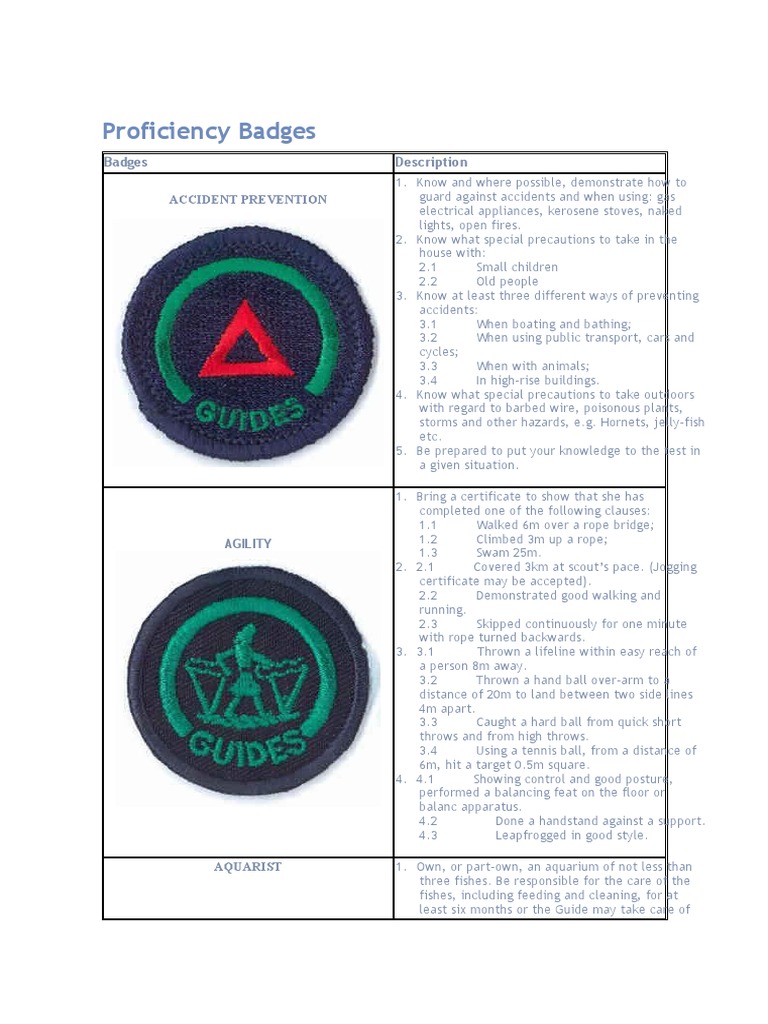 Proficiency Badges: Badges Description Accident Prevention | PDF ...