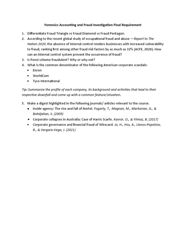 Forensics Accounting and Fraud Investigation Final Requirement | PDF