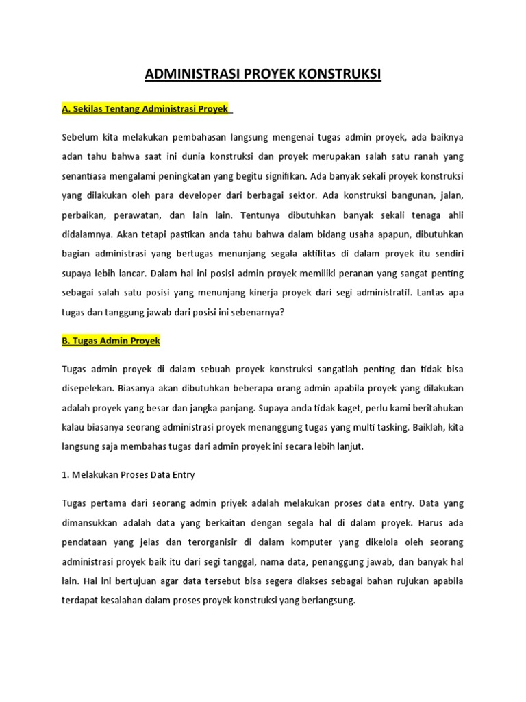 Administrasi Proyek Konstruksi | PDF | Bisnis | Pengelolaan Keuangan & Uang