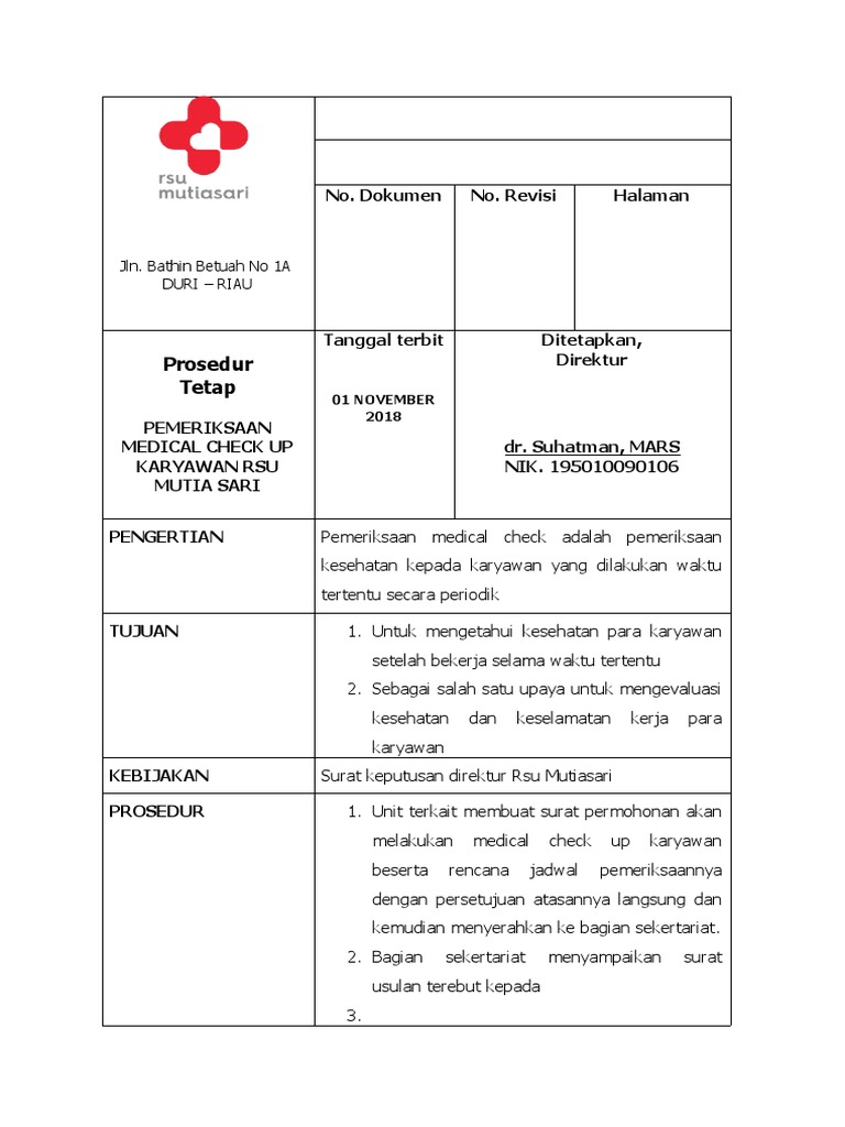 Sop Mcu Karyawan | PDF