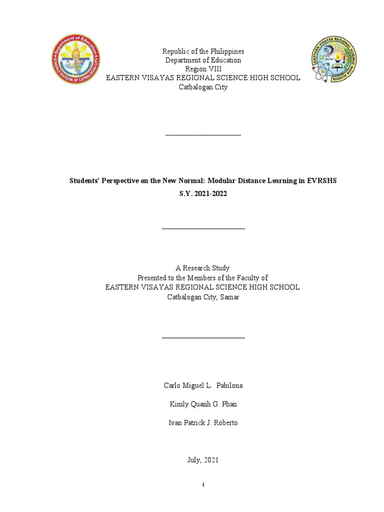 Student Perspectives on Adapting to the New Normal: A Study on Modular ...