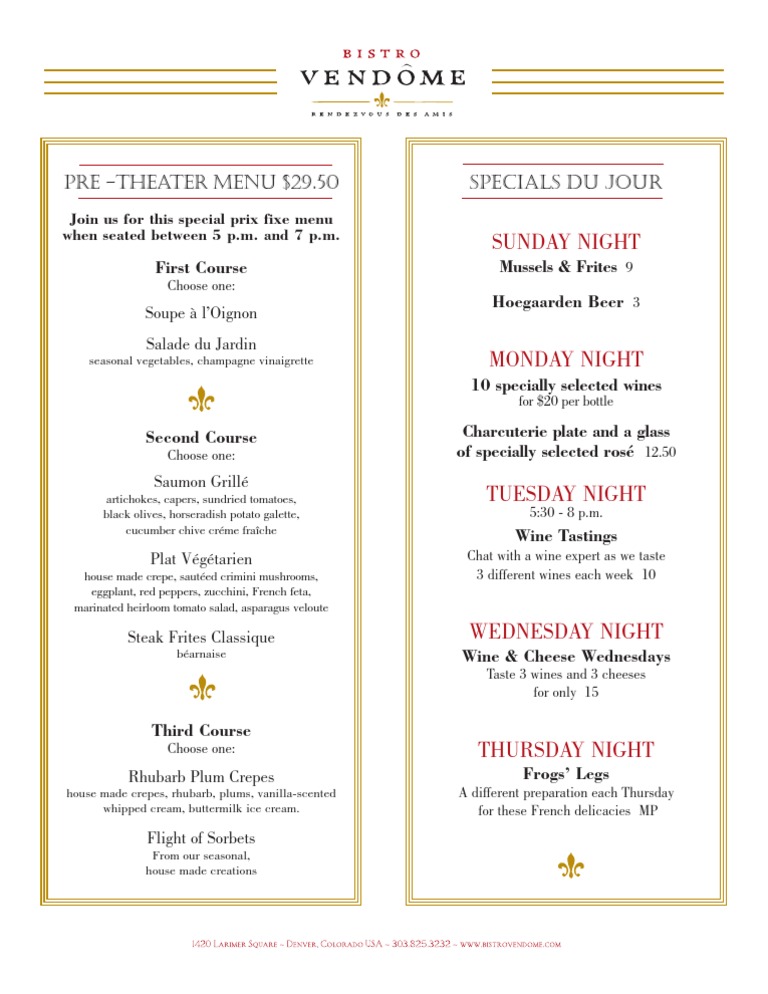 Pre-Theater Prix Fixe Specials Menu | PDF
