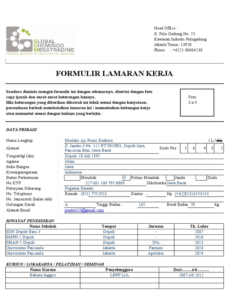 Form Lamaran Kerja | PDF