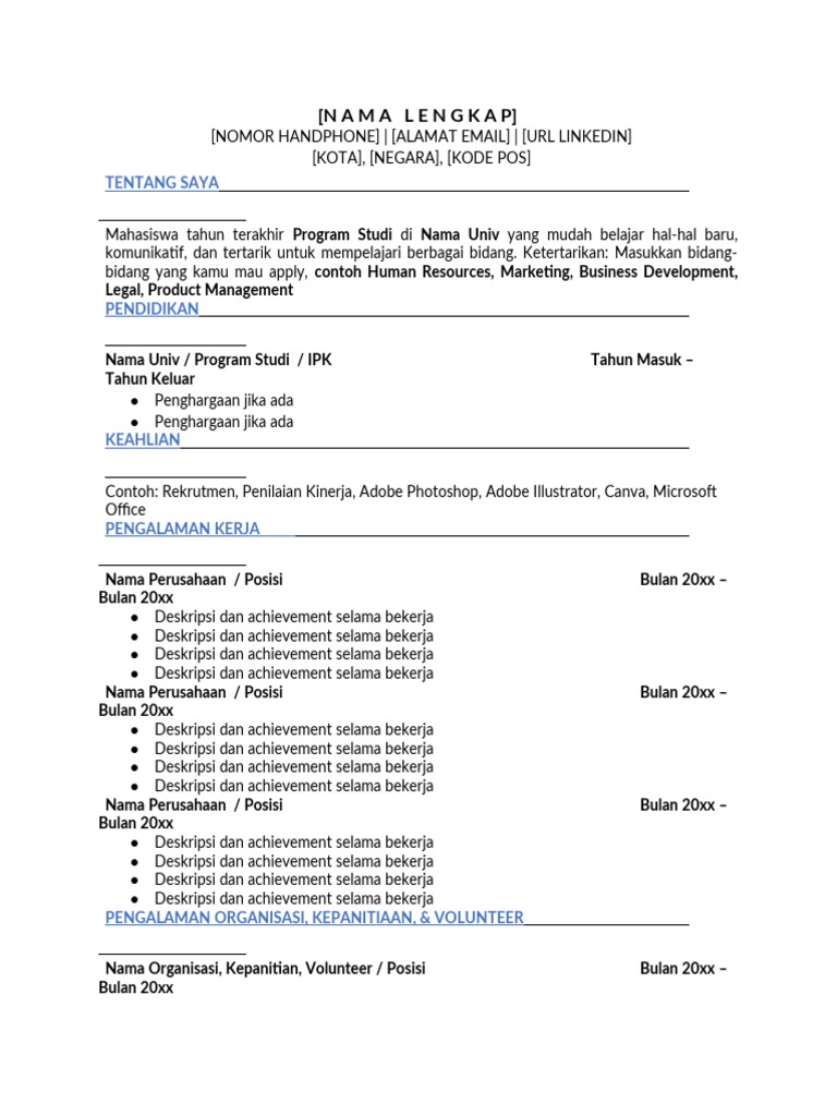 Bahasa Indonesia - Template CV | PDF
