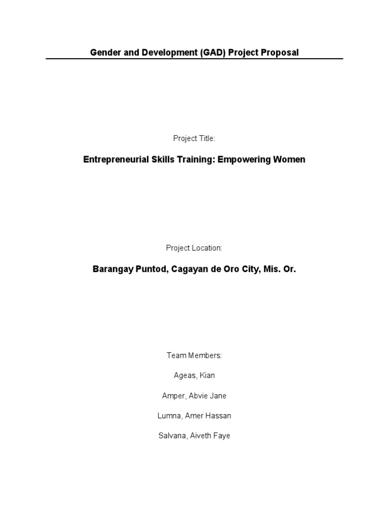Gender and Development (GAD) Project Proposal | PDF | Entrepreneurship | Economies