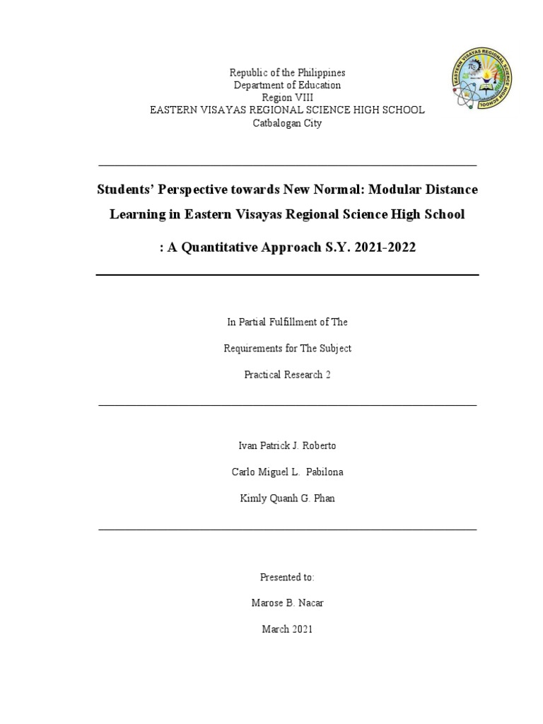 Students Perspective Towards New Normal Modular Distance Learning in ...