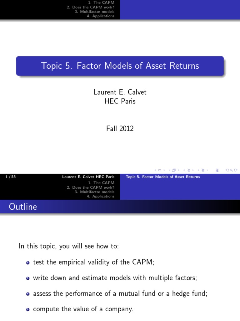 Factor Models of Asset Returns | PDF | Capital Asset Pricing Model ...