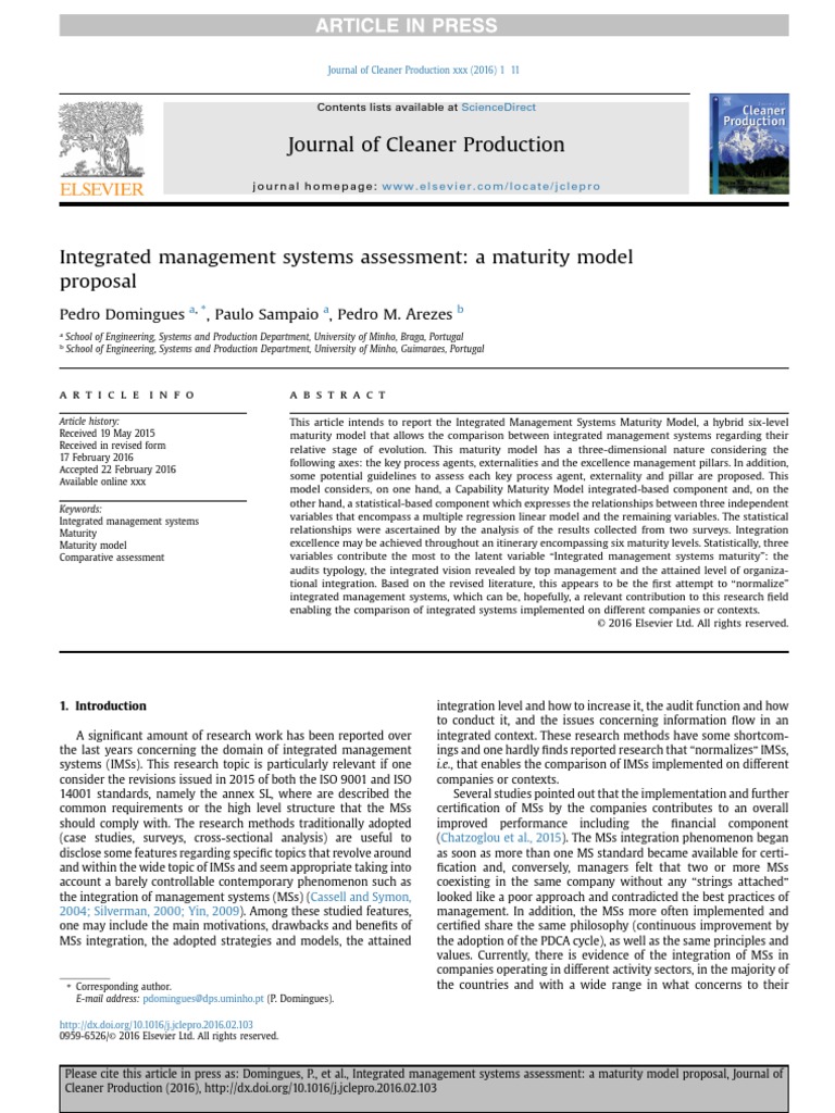 Integrated Management Systems Assessment A Maturity Model Proposal ...