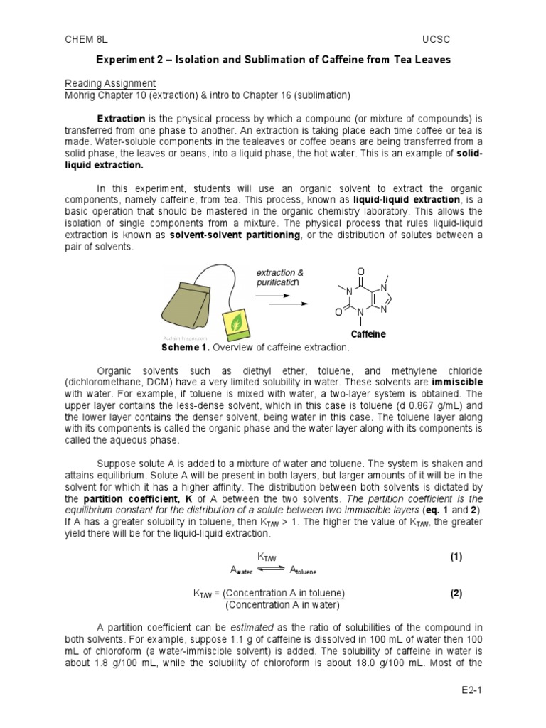 Experiment 2 - Isolation and Sublimation of Caffeine From Tea Leaves ...