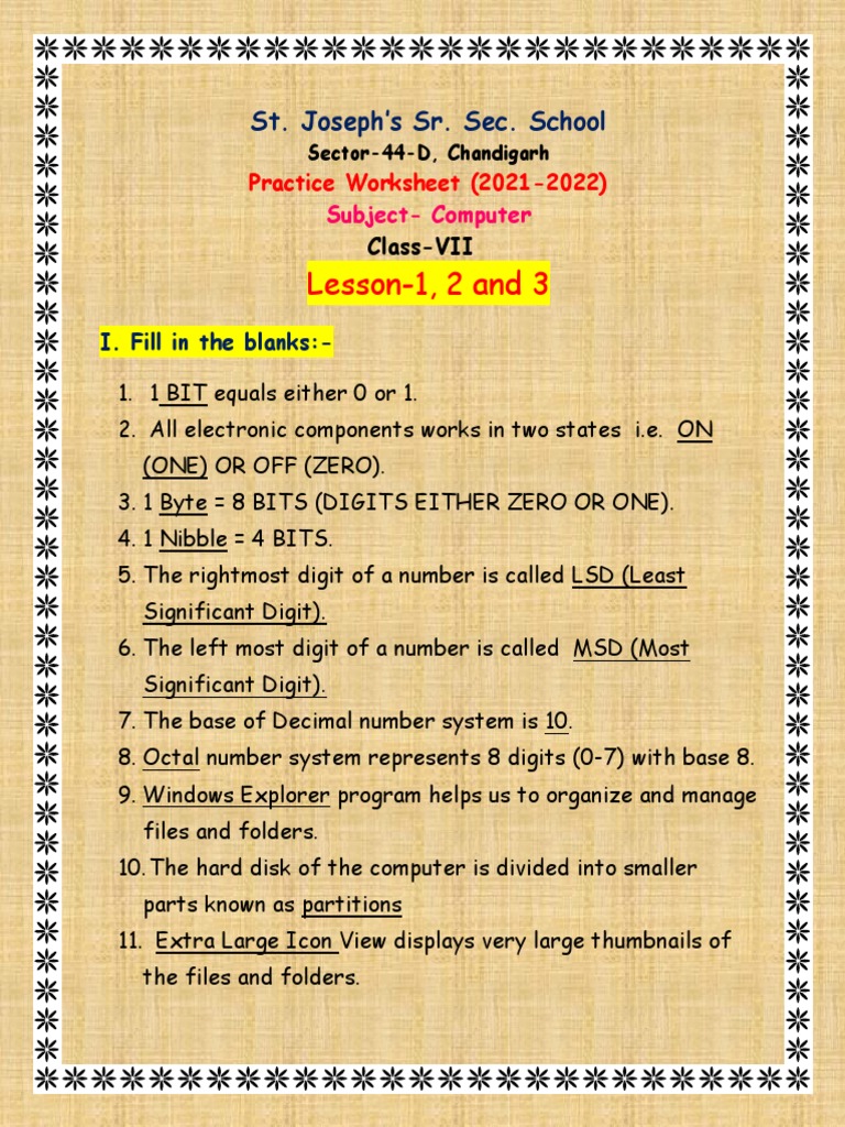 Class VII Lesson-1,2 and 3 Worksheet | PDF | Malware | Computer Virus