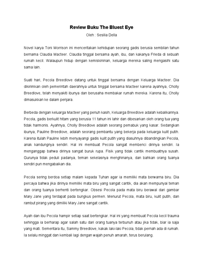 Ulasan Novel The Bluest Eye Toni Morrison | PDF