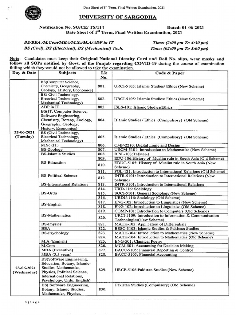 Su Date Sheet | PDF