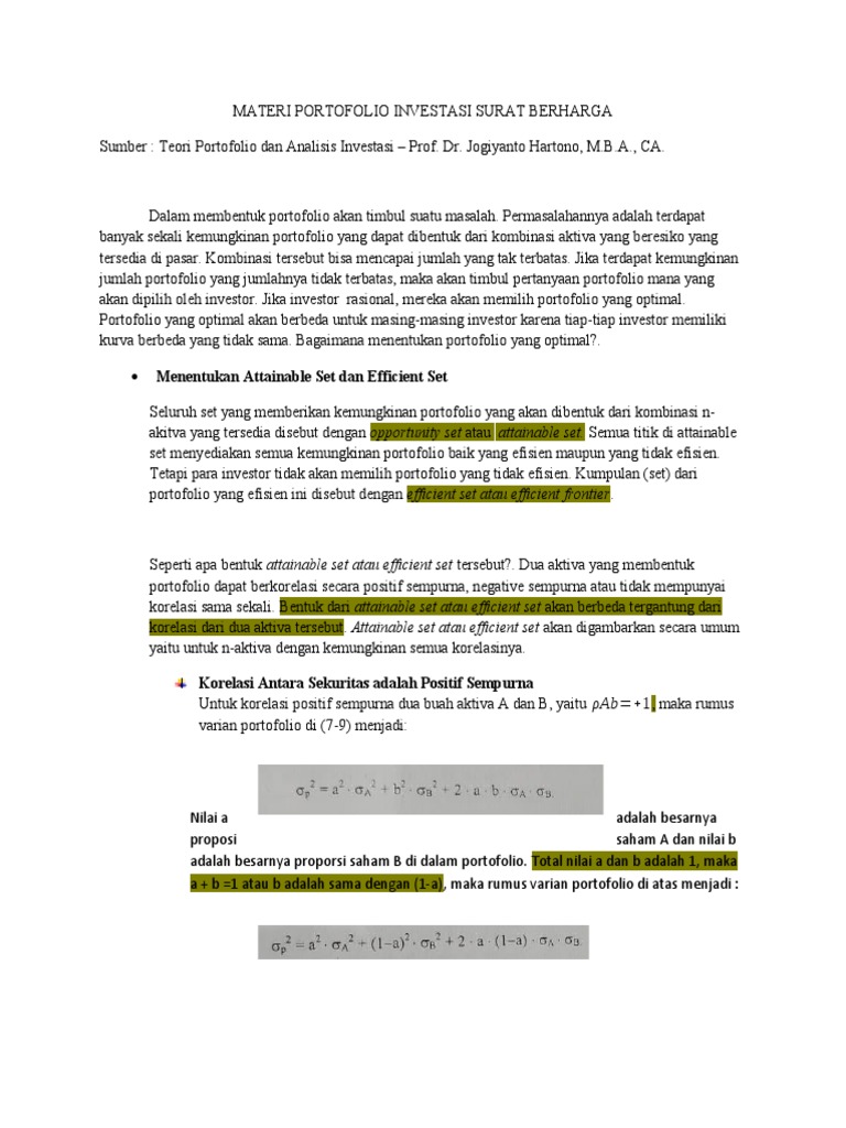 Materi Portofolio Investasi Surat Berharga | PDF