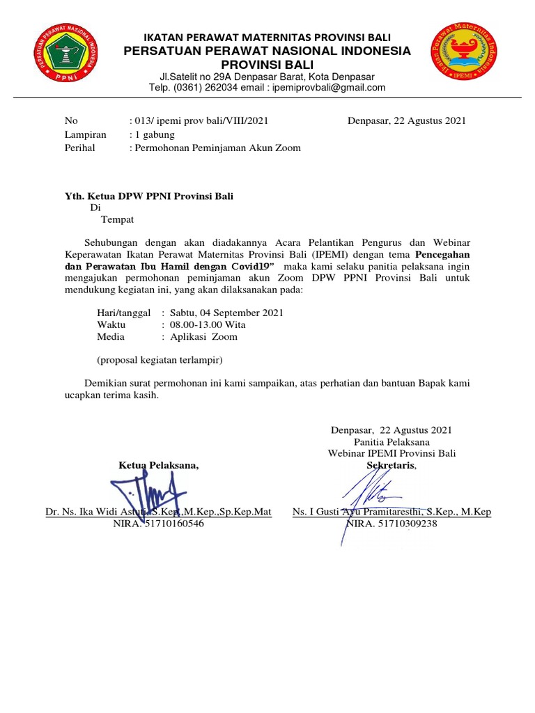 Surat Peminjaman Zoom IPEMI TH 2021 | PDF