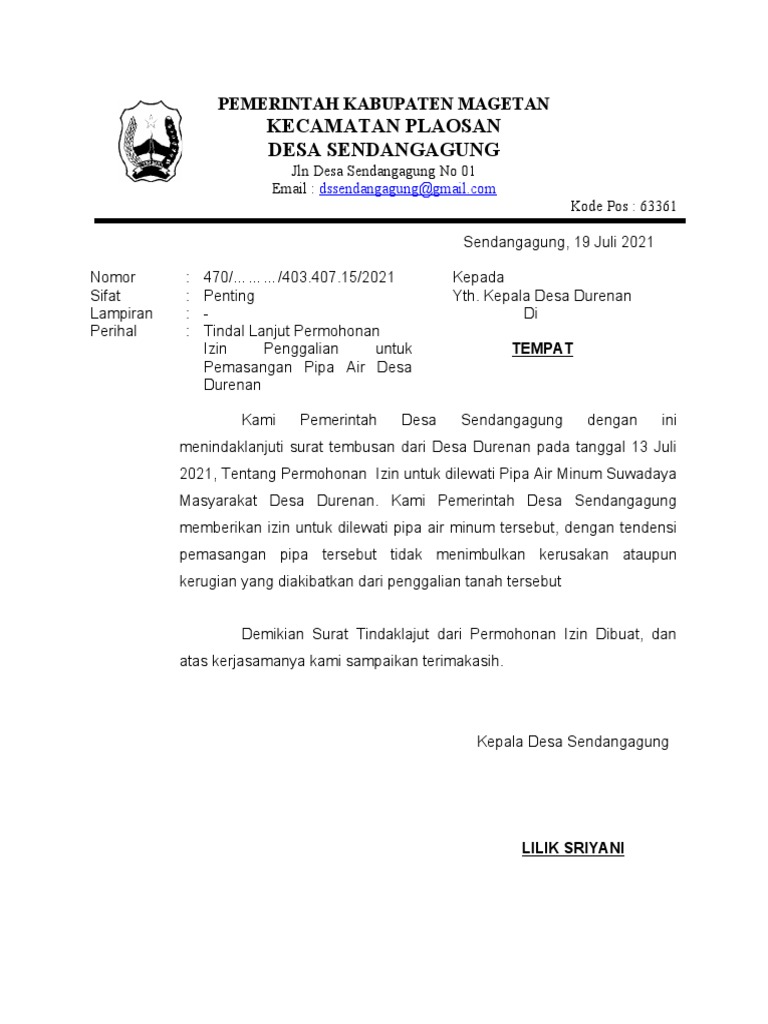 Surat Tembusan Desa Durenan | PDF