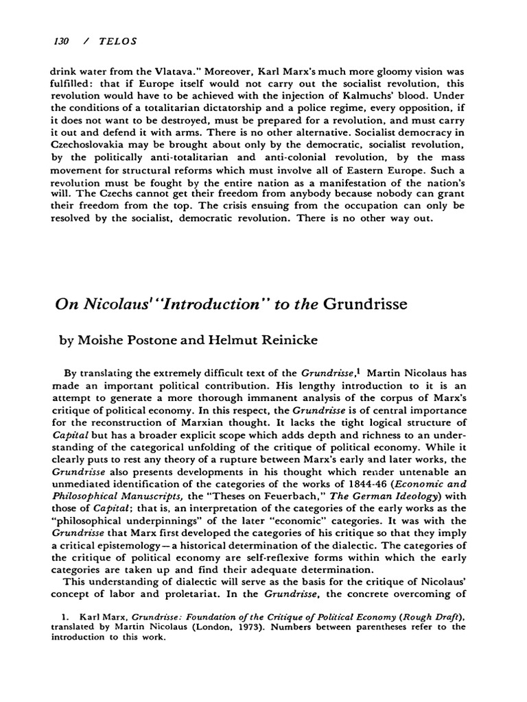Moishe Postone - On Nicolaus' Introduction To The Grundrisse | PDF ...