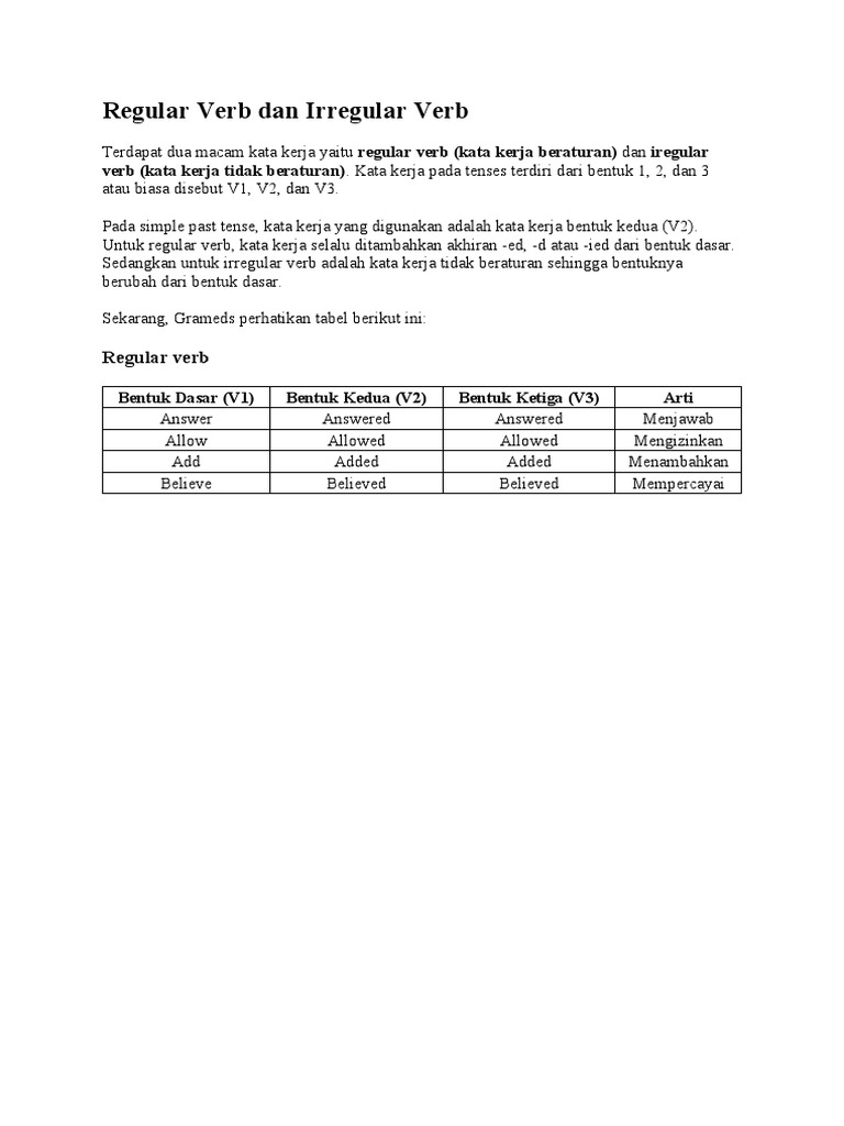 Regular Verb Dan Irregular Verb | PDF