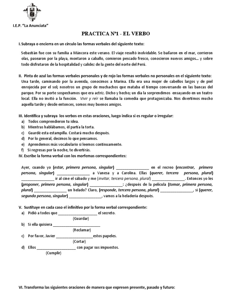 Practica Del VERBO | PDF | Verbo