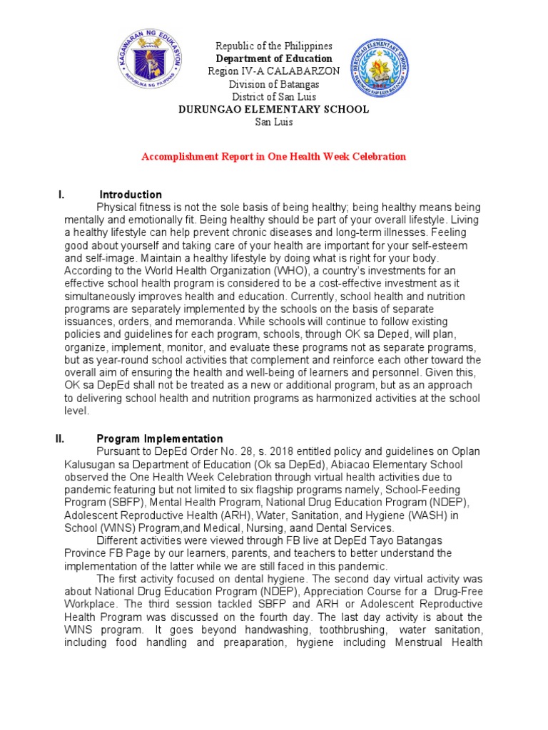 Des - Ok Sa Deped Accomplishment Report | PDF | Health Sciences ...